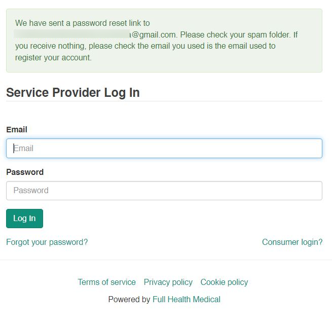 Logging in - service provider login